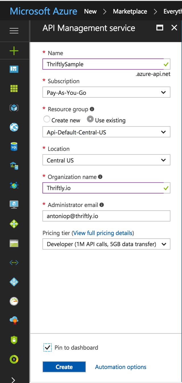 Manage Thriftly APIs using Azure API management service